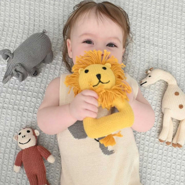 Safari Animals Rattle Set | 4 Organic Hand-Knit Baby Rattles | Estella