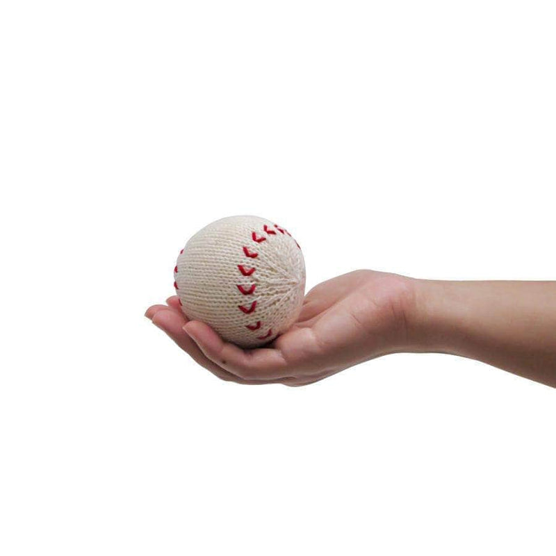 Organic Baseball Rattle Toys, Hand knit | Estella